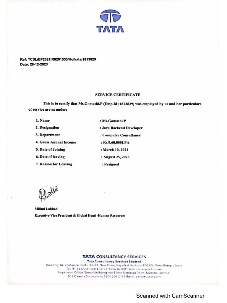 Service Certificate | PDF