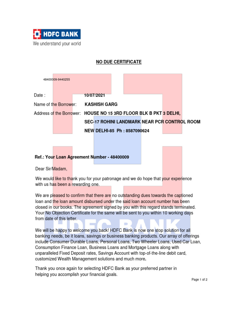 No Due Certificate | PDF | Loans | Banks