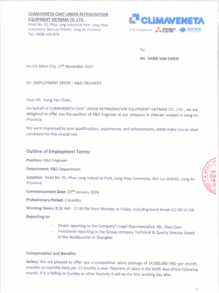 CCUVN - Employement Letter R&D Engineer | PDF