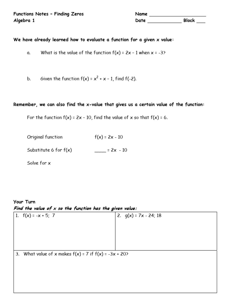 Functions_Finding_Zeros_Notes | PDF | Zero Of A Function | Function ...