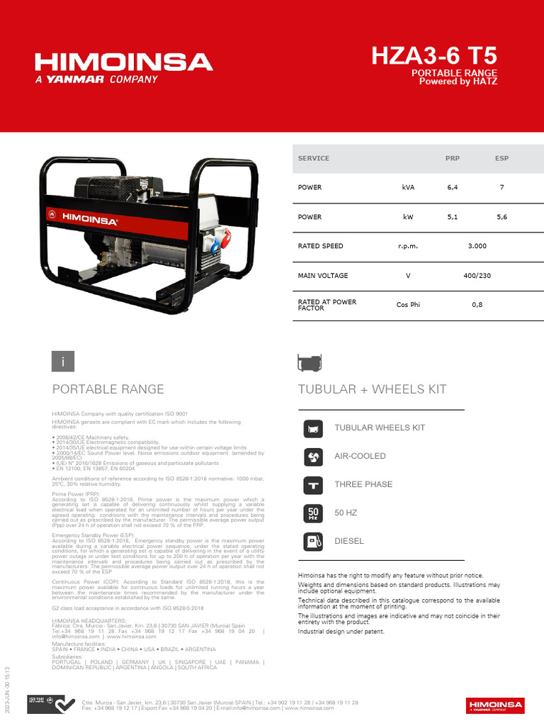 Generator Set Data Sheet Hza3 6 t5 Portable English | PDF | Diesel ...