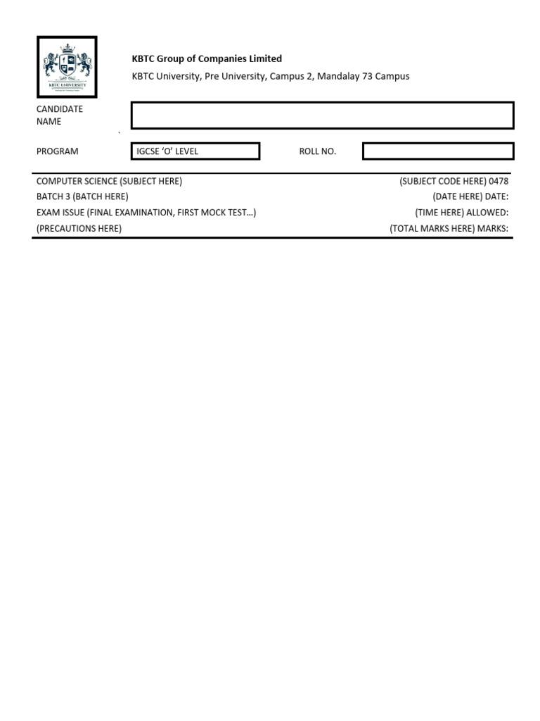 Pre University Exam Question Template (New Format) 29.1.2024 | PDF ...