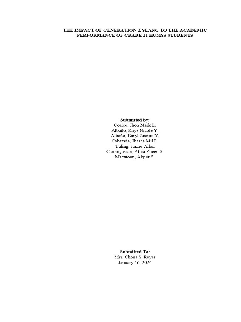 Chapter 1 To 3 HH Edited | PDF | Survey Methodology | Slang