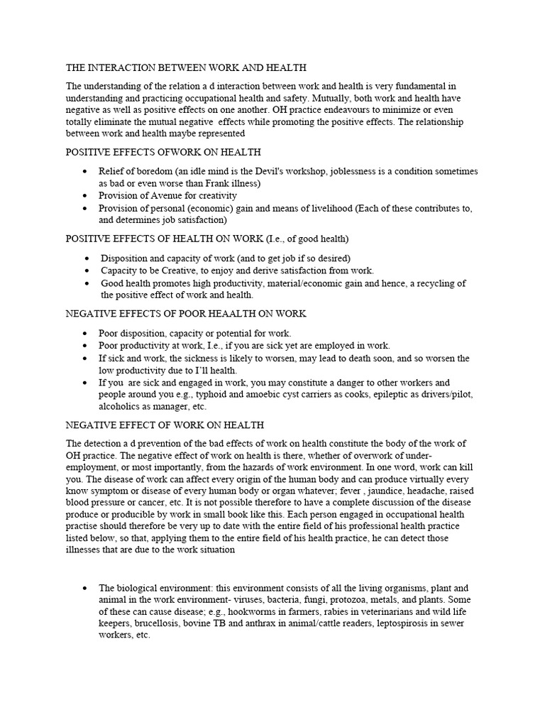Work-Health Interaction Insights | PDF | Occupational Safety And Health ...