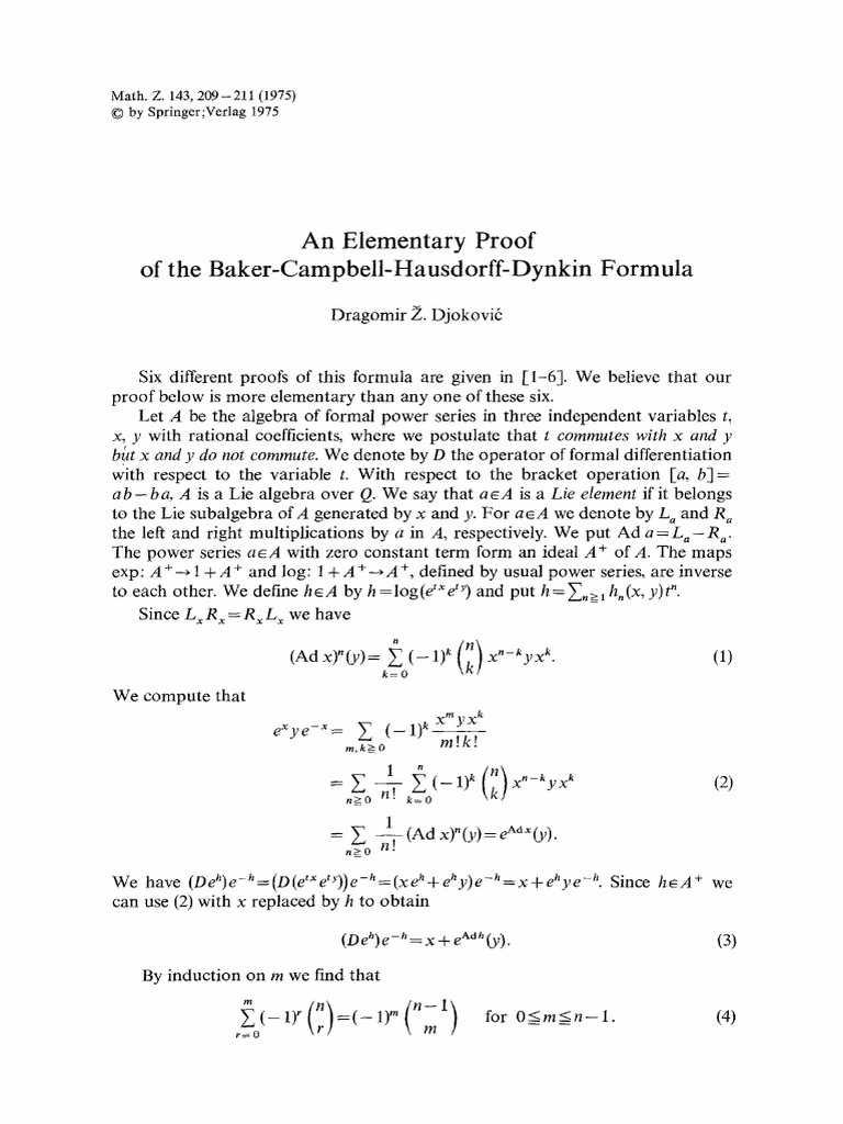 An Elementary Proof of The Baker-Campbell-Hausdorff-Dynkin Formula ...