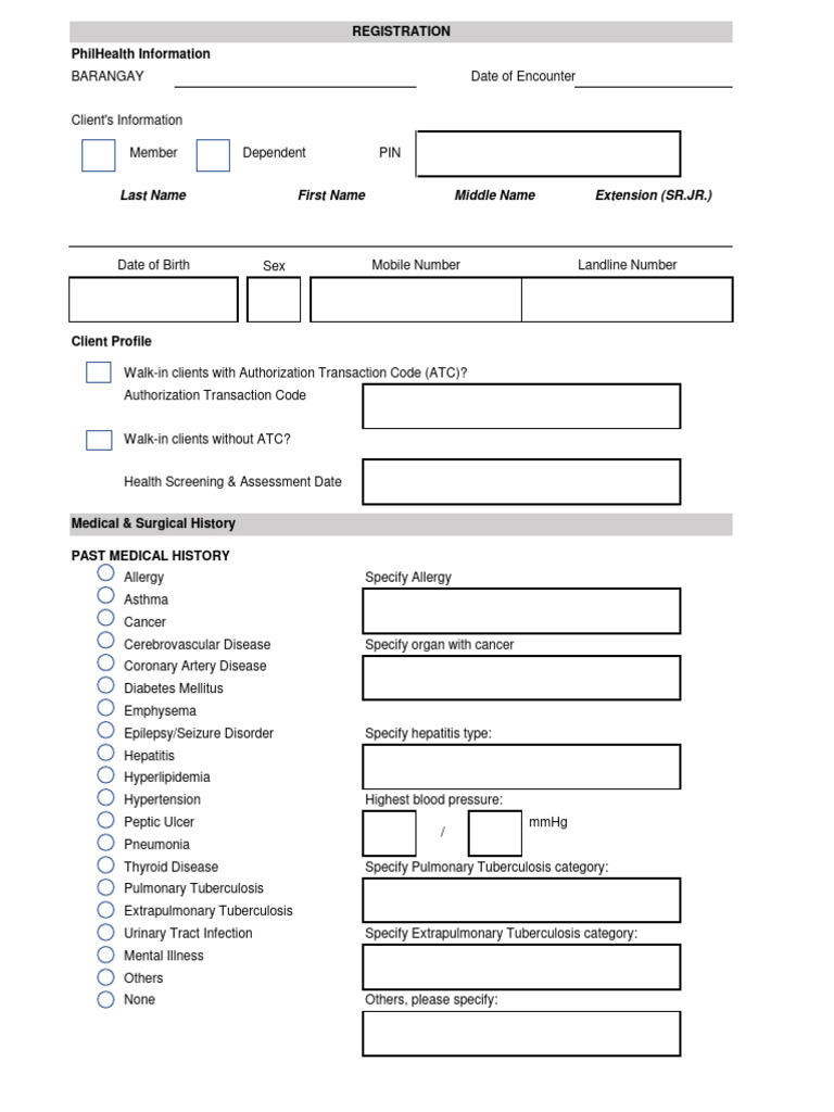 PhilHealth Client Medical Assessment Form | PDF | Hypertension ...