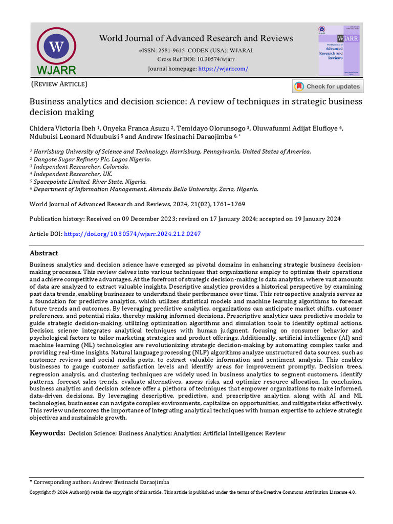 Wjarr 2024 0247 | PDF | Analytics | Predictive Analytics