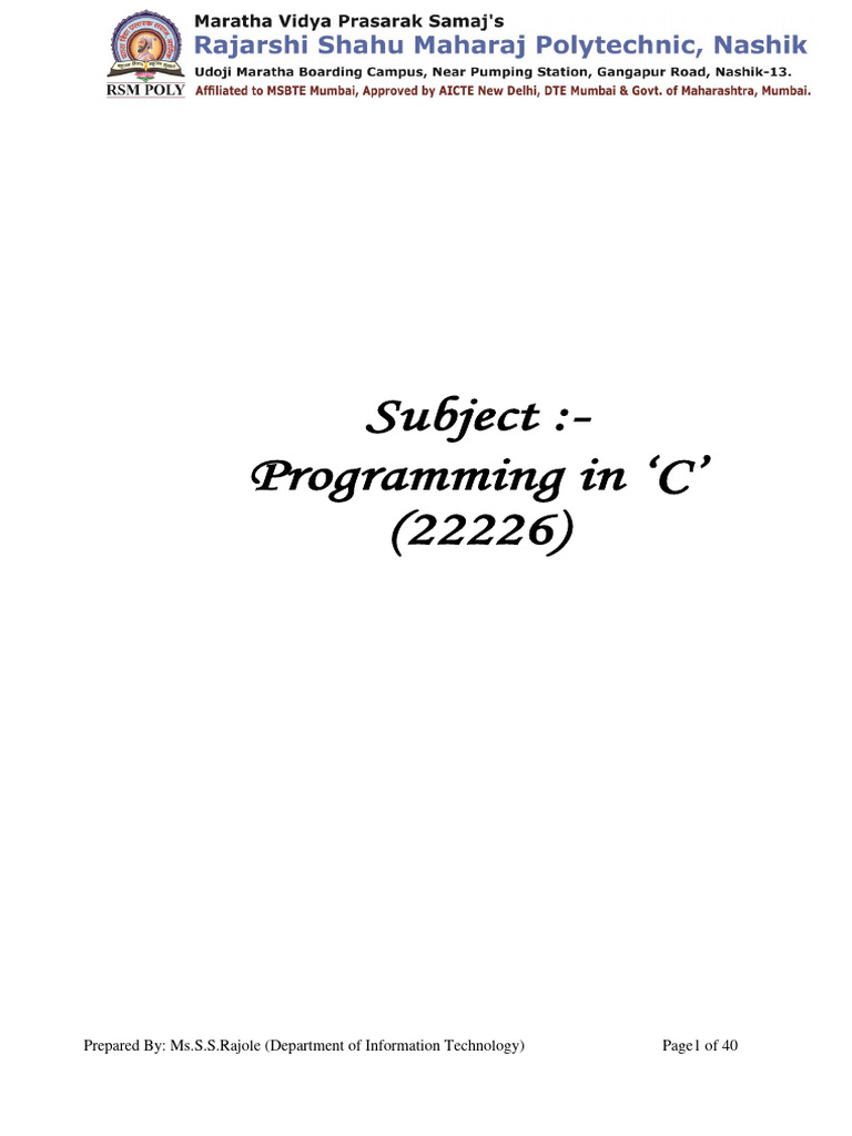 24.-RSM-Question-Bank PCI 22226 SSR | PDF | C (Programming Language) | Control Flow
