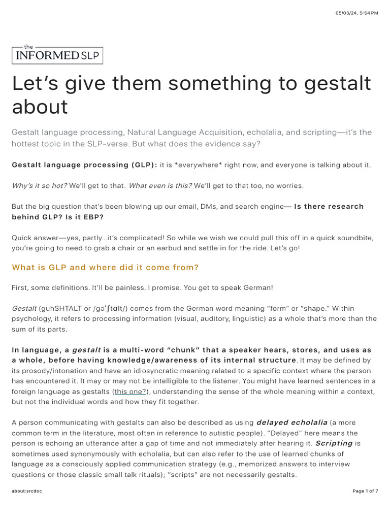 Let's Give Them Something To Gestalt About | PDF | Autism Spectrum | Language Acquisition