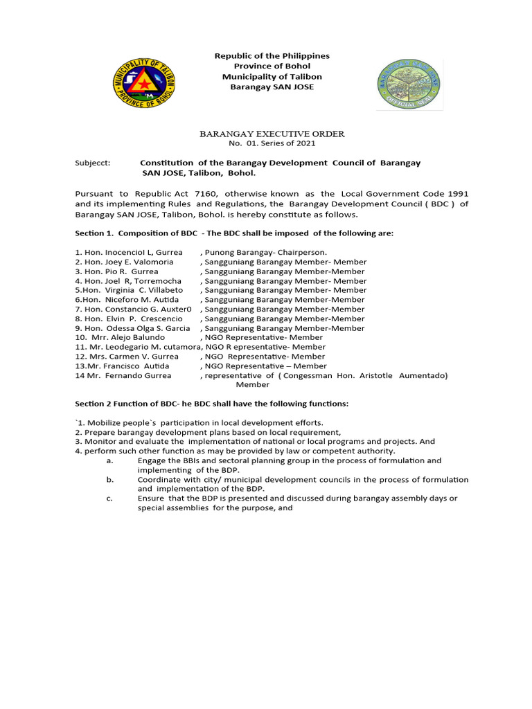 Brgy, Executive Order | PDF | Governance | Justice