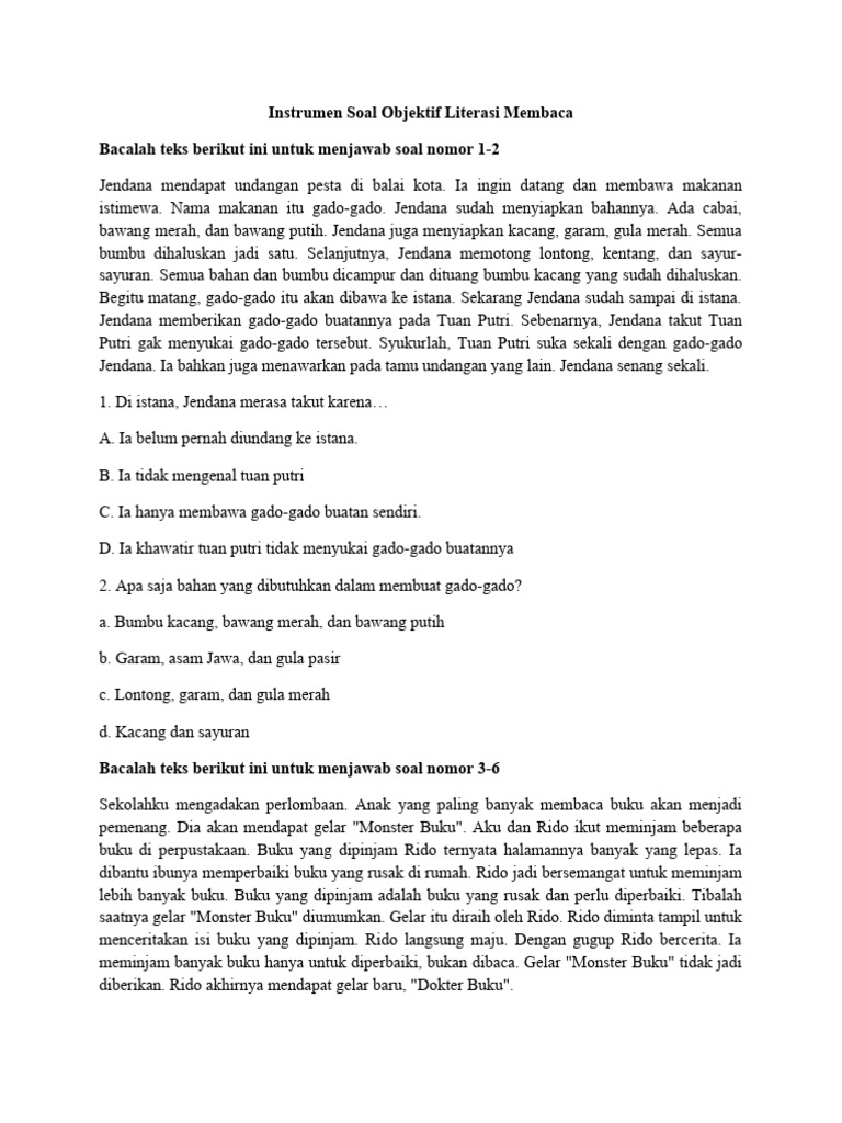 Instrumen Soal Objektif Literasi Membaca | PDF | Seni & Disiplin Bahasa ...