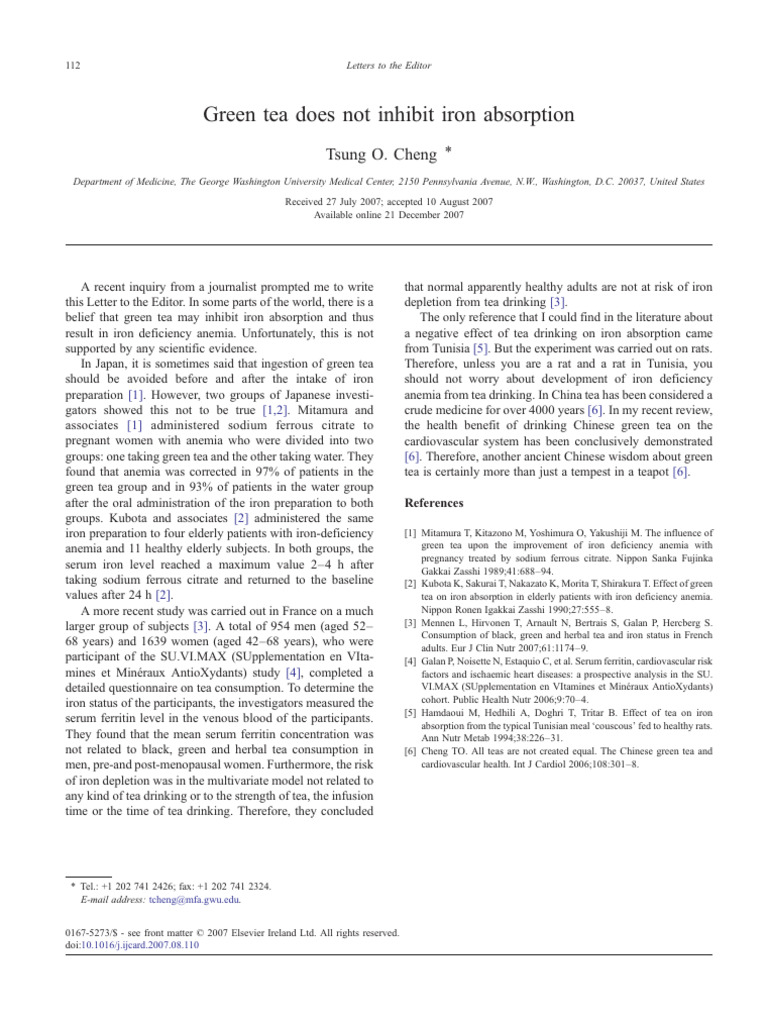 Green Tea Does Not Inhibit Iron Absorption | PDF | Iron | Diseases And ... Green Tea Does Not Inhibit Iron Absorption | PDF | Iron | Diseases And ...