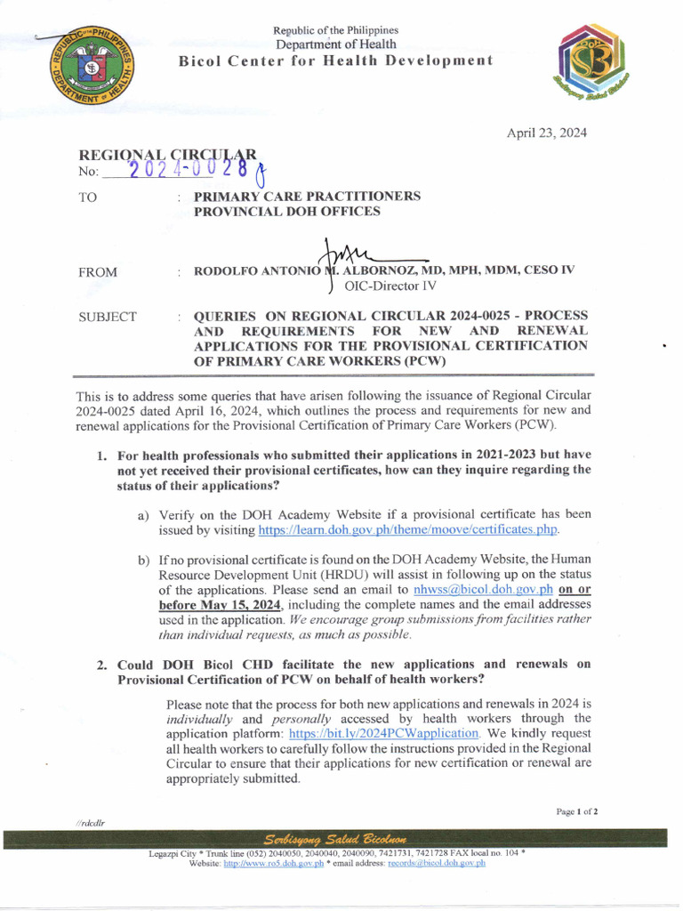 RC 2024 0028 Queries on RC 2024 0025 Process and Requirements for New ...