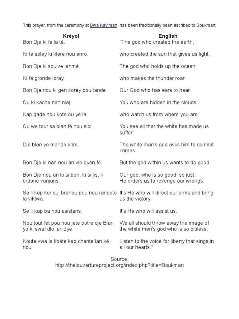 Boukman's Prayer for Freedom | PDF