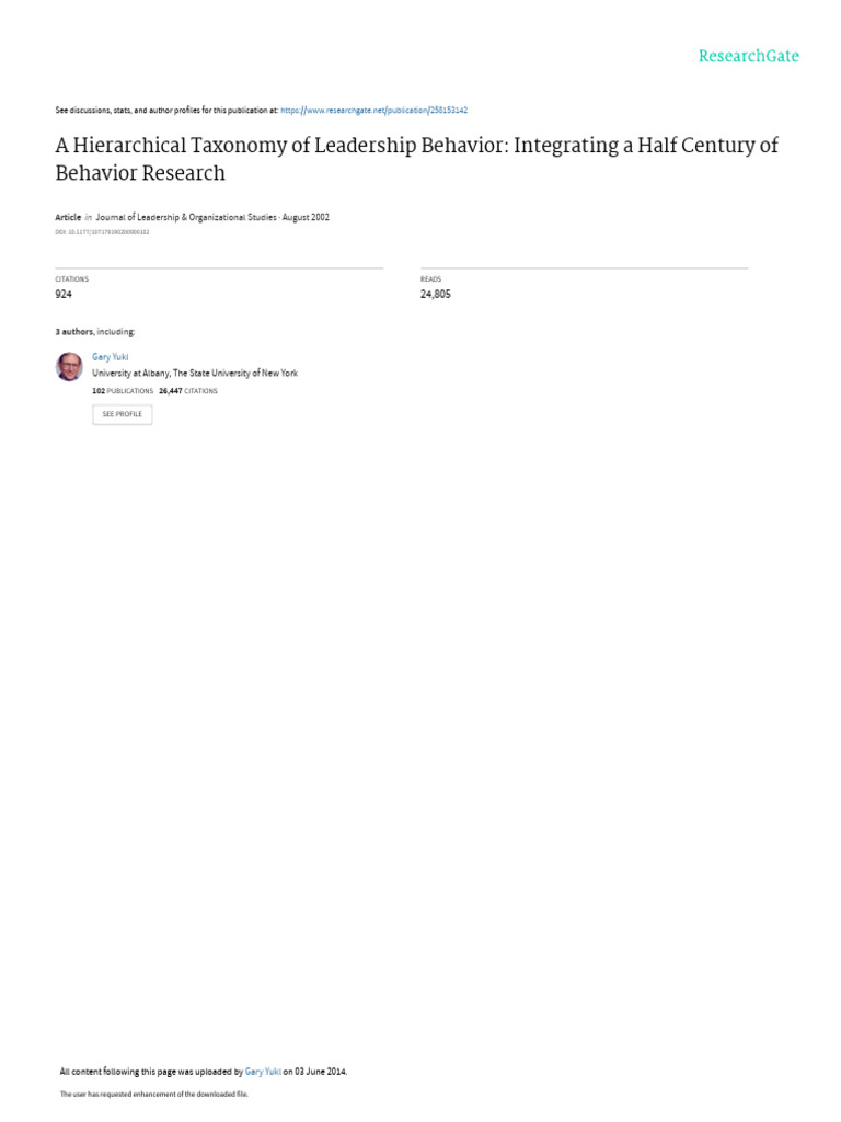 A_Hierarchical_Taxonomy_of_Leadership_Behavior_Int (1) | PDF | Leadership A_Hierarchical_Taxonomy_of_Leadership_Behavior_Int (1) | PDF | Leadership