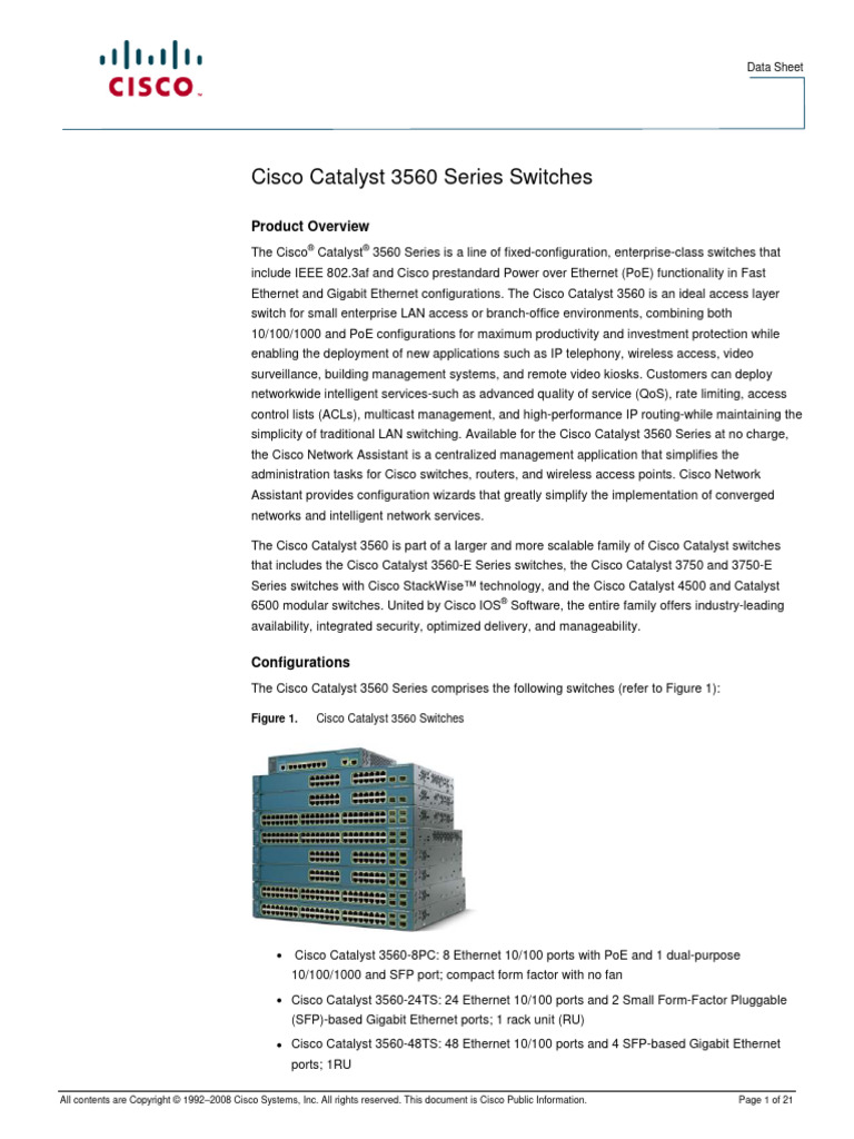 Cisco Catalyst 3560 Series Switches Datasheet Pdf Computer Network Network Switch