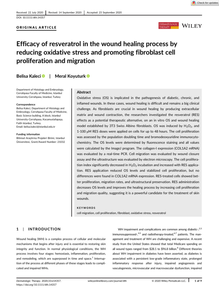 Dermatologic Therapy - 2020 - Kaleci - Efficacy of Resveratrol in The ...