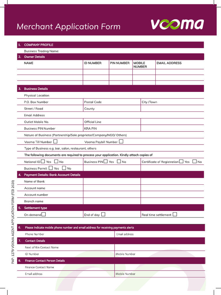 New Vooma Merchant Application Form Print Ready | PDF