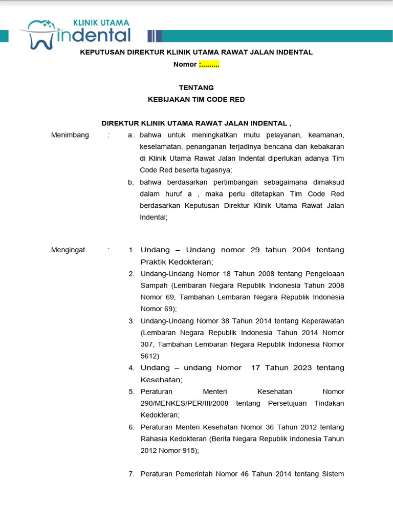 SK Tim Kode Red Klinik Indental | PDF