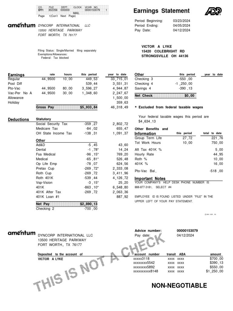 2024 Earnings Statement for Victor Lyke | PDF | 401(K) | Personal Finance