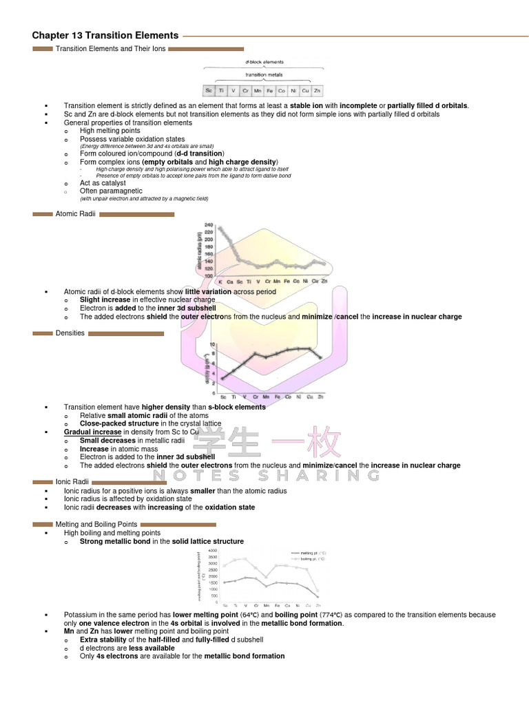 Chapter 13 Transition Elements | PDF | Transition Metals | Coordination Complex