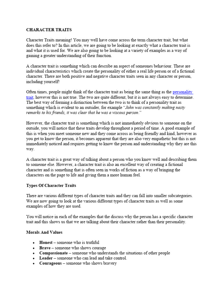 Understanding Character Traits Explained | PDF | Courage | Social ...