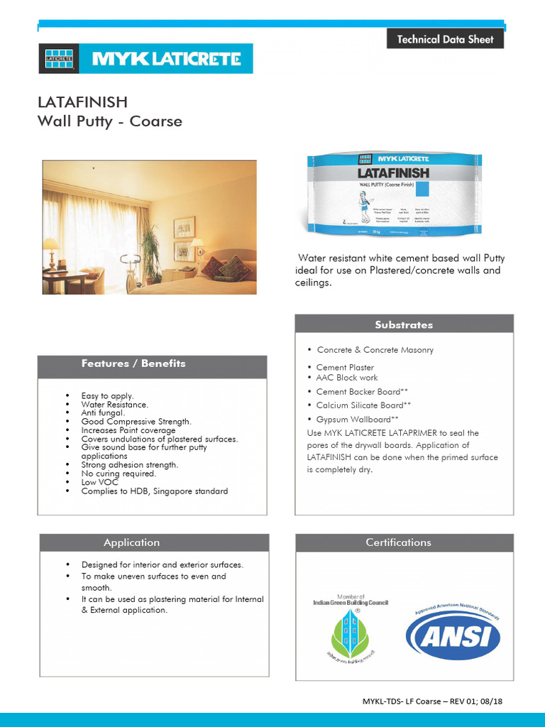 Coarse Putty TDS | PDF | Plaster | Concrete