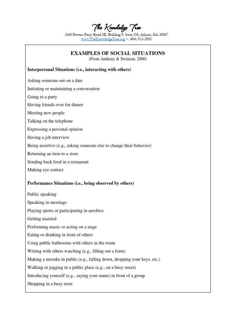 Social Anxiety Worksheet | PDF | Anxiety | Social Anxiety