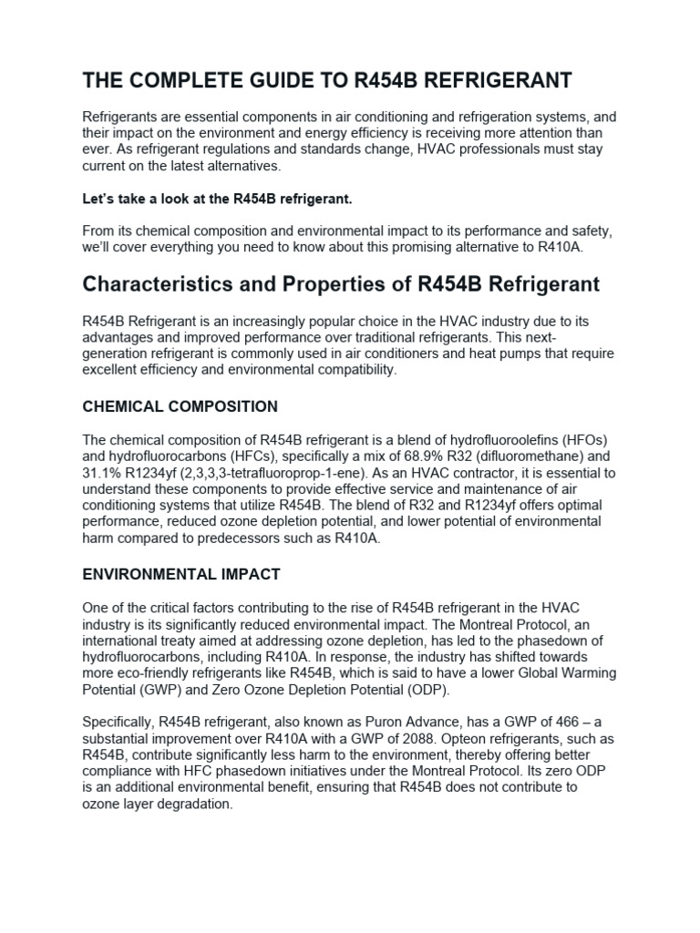 The Complete Guide To R454B Refrigerant | PDF | Heat Pump