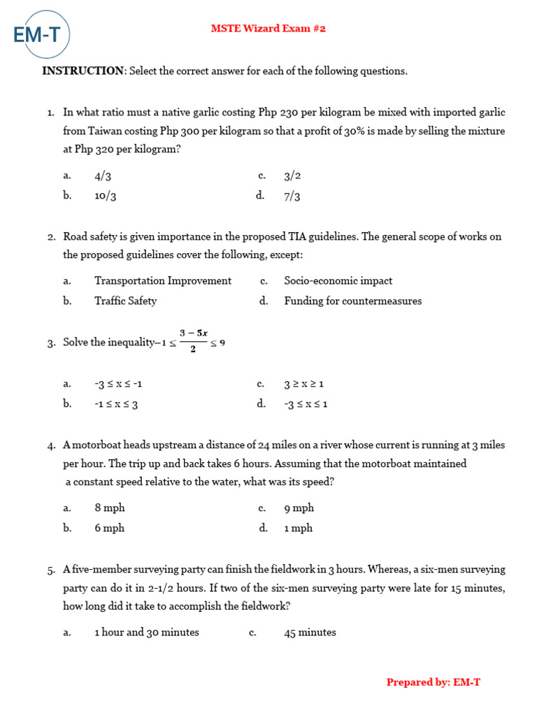 MSTE Wizard #2 | PDF | Traffic | Road Infrastructure