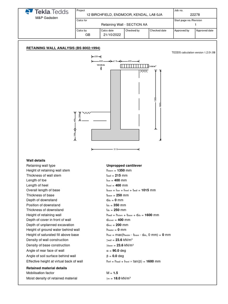 01 HOLLOWBLOCK - Retaining Wall - Design1 | PDF | Friction | Mechanical Engineering