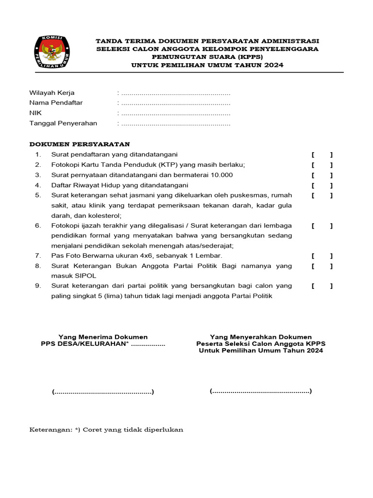 Format Ceklist Administrasi | PDF