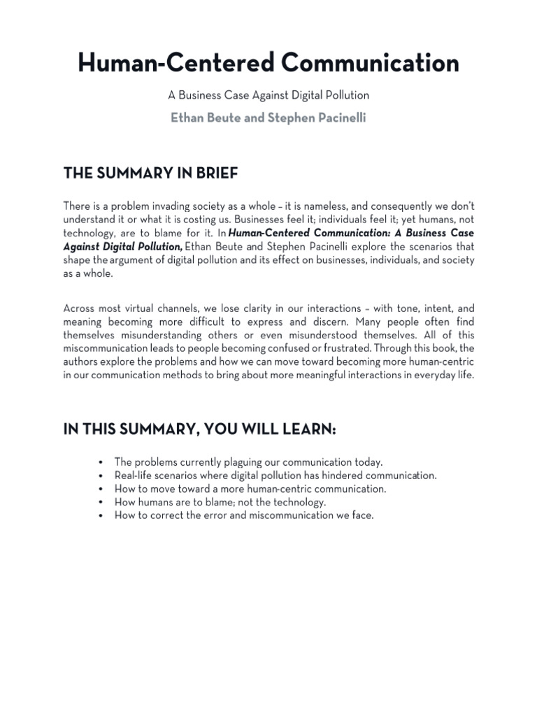 Book Summary Human Centered Communication Business Case Pdf