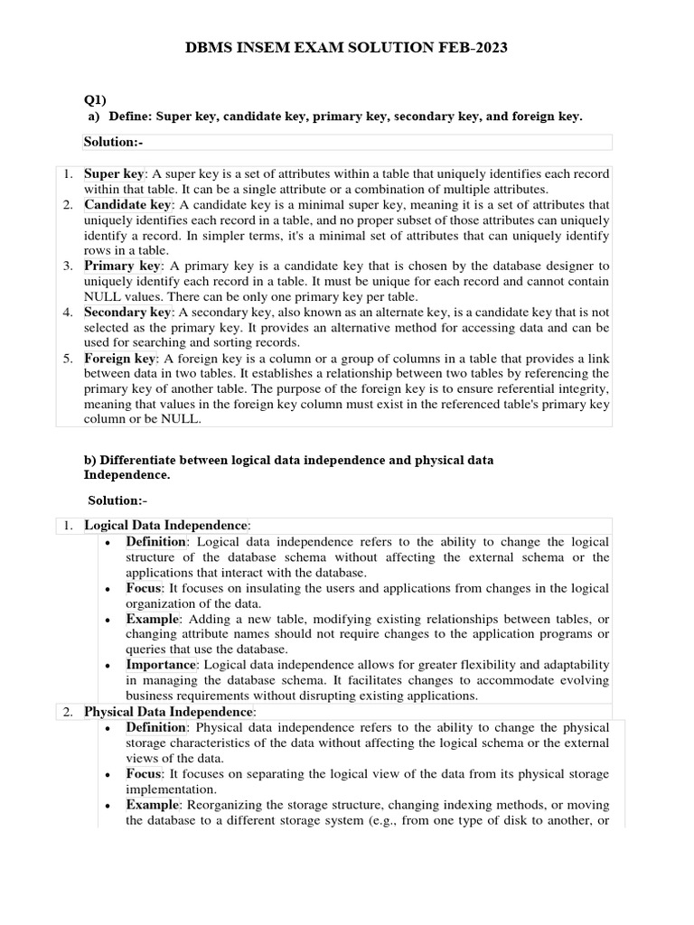 DBMS - Feb - 2023 - Insem Solution | PDF | Databases | Relational Database DBMS - Feb - 2023 - Insem Solution | PDF | Databases | Relational Database