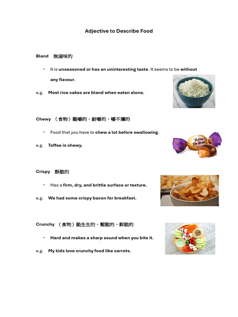 Adjective To Describe Food | PDF | Cooking, Food & Wine | Language Arts ...