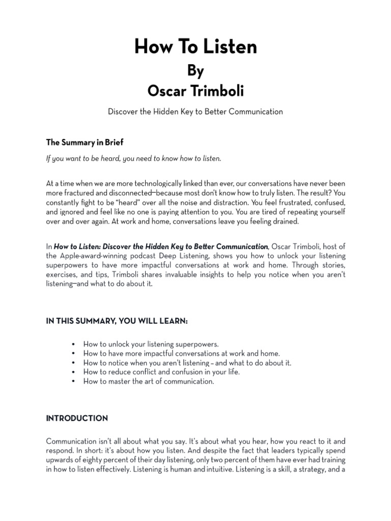 How To Listen by Oscar Trimboli | PDF