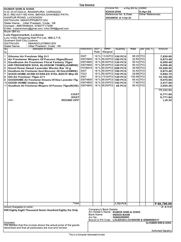 Good Home Revise Invoice | PDF | Taxation | Economy Of India