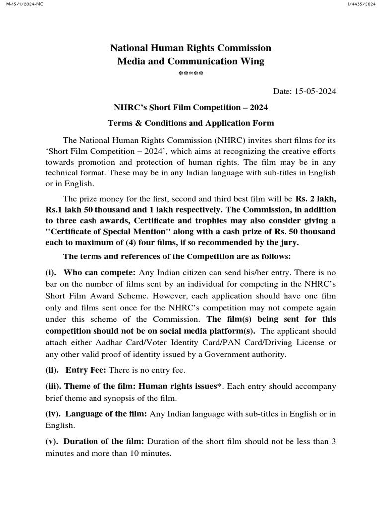 NHRC Short Film Competition 2024 | PDF | Identity Document