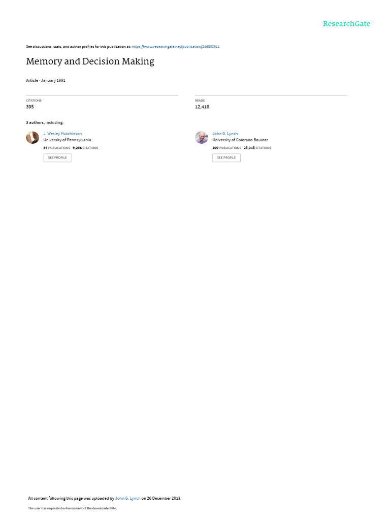 Memory and Decision Making | PDF | Brand | Memory