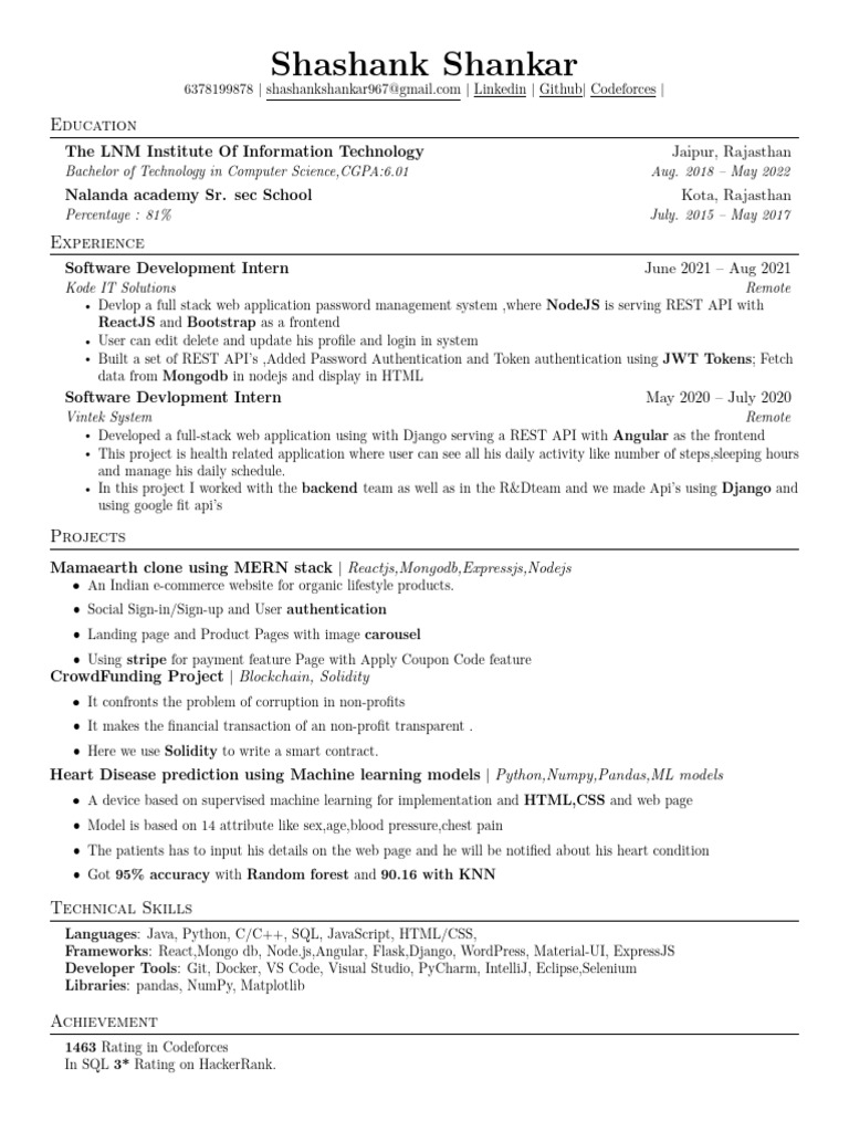 Shashank Shankar Resume | PDF | World Wide Web | Internet & Web