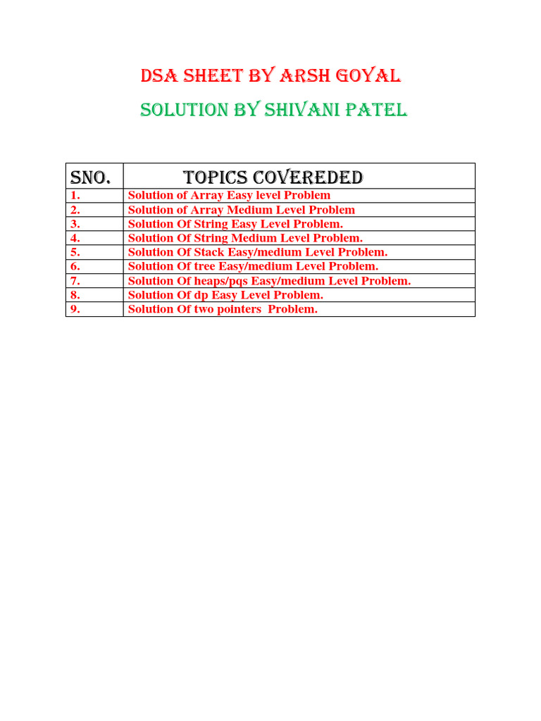 Dsa Shhet By Arsh Goyal Pdf Namespace Software Development 