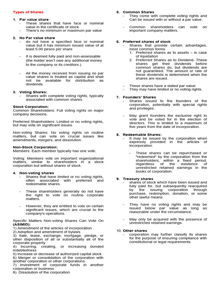 Types of Shares | PDF | Stocks | Preferred Stock