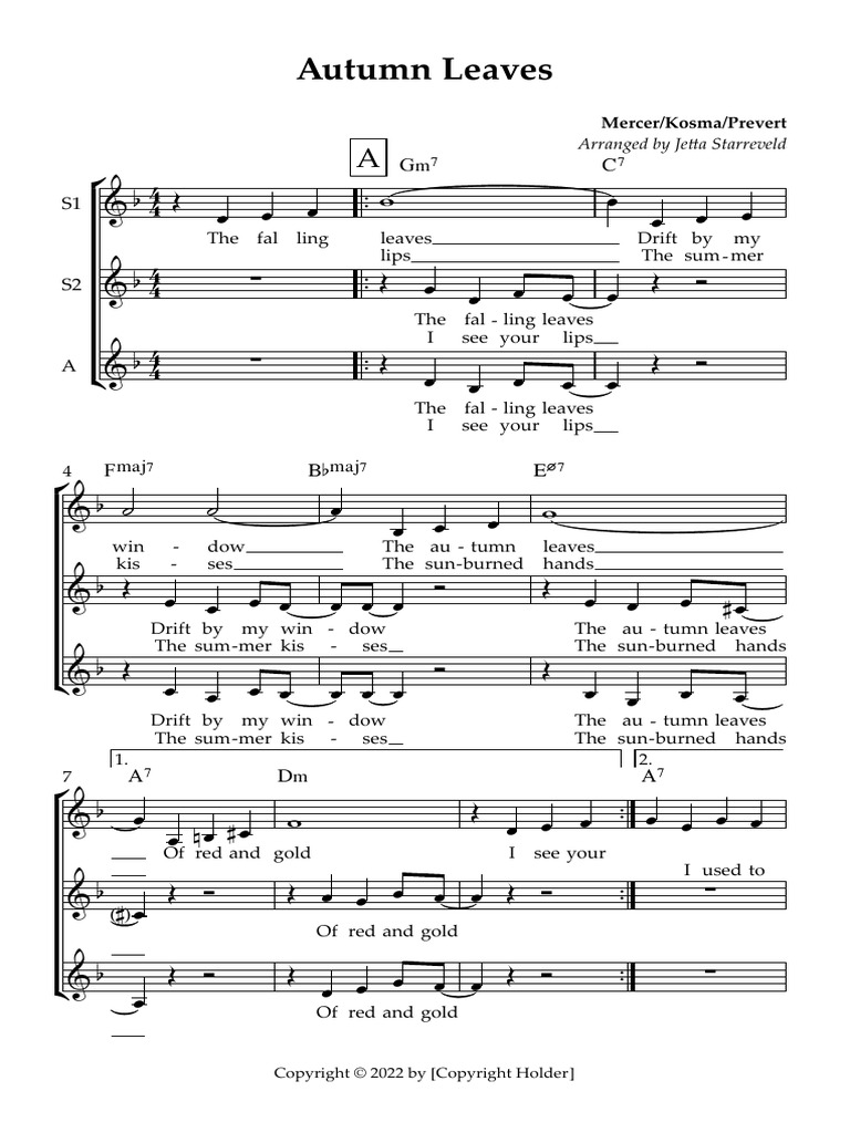Autumn Leaves SSA - Full Score | PDF