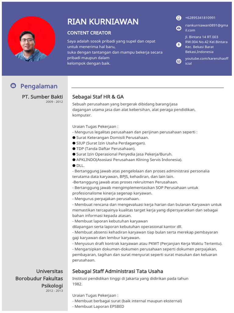 Resume Kerja Rian Kurniawan 2024 | PDF | Bisnis | Pengelolaan Keuangan & Uang