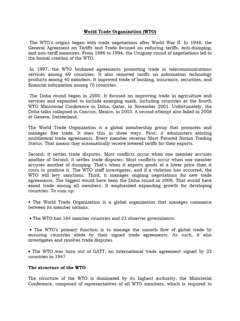 WTO History and Structure Overview | PDF | World Trade Organization ...