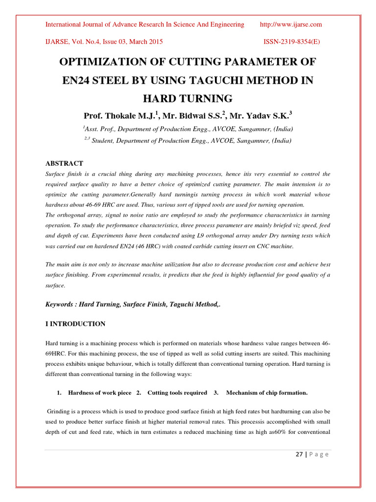 Optimize Cutting Parameters for EN24 Steel | PDF | Machining | Metalworking