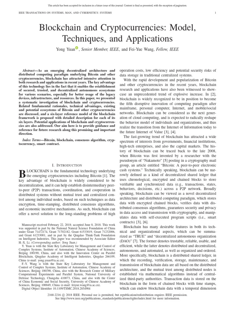 Blockchain and Cryptocurrencies Model Techniques and Applications | PDF | Bitcoin | Cryptocurrency