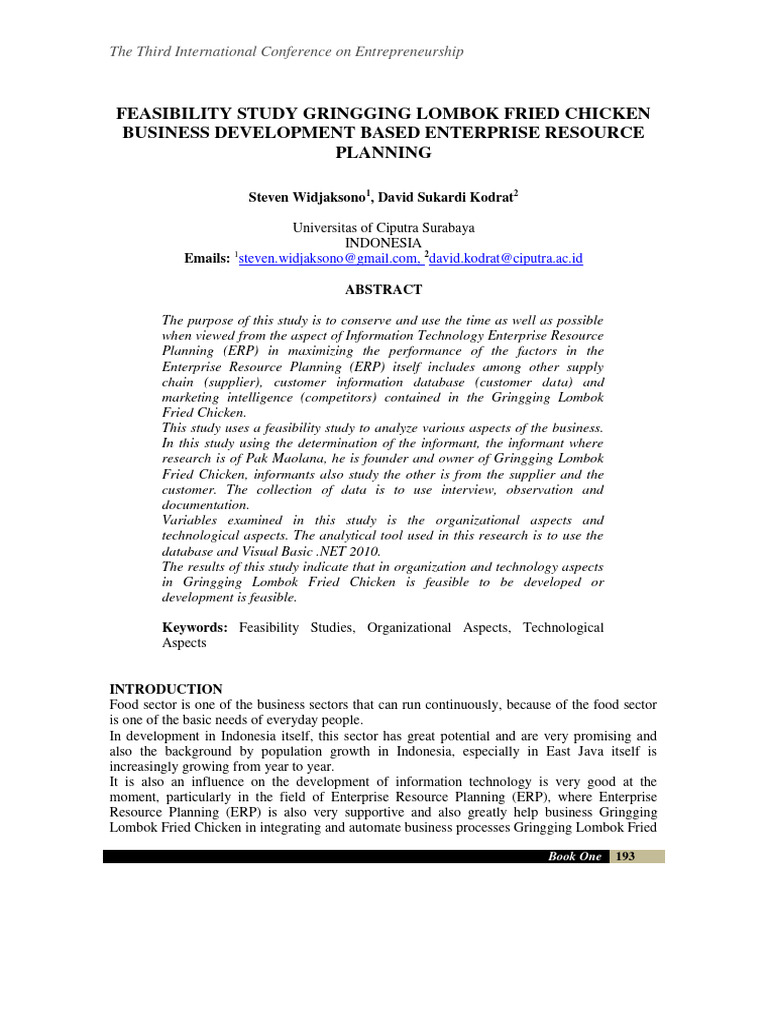 Feasibility Study: Gringging Fried Chicken | PDF | Enterprise Resource ...