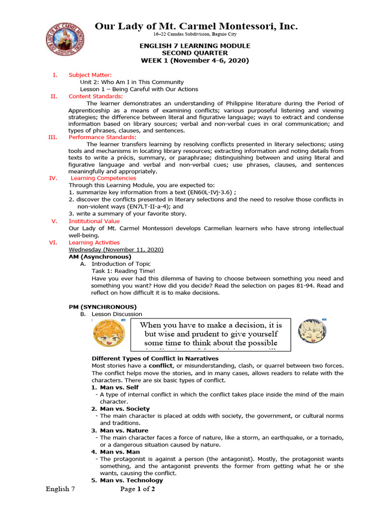 LM English 7 Week 1 | PDF | Learning | Communication