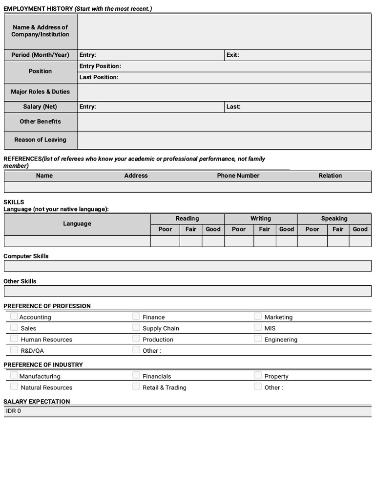 Application Form Document | PDF | Employment | Business